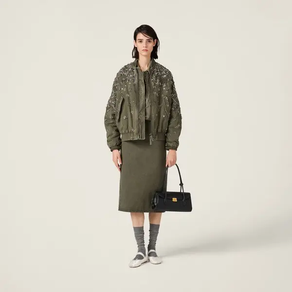 Miu Miu Garment-Dyed Gabardine Bomber Jacket - Olive Green